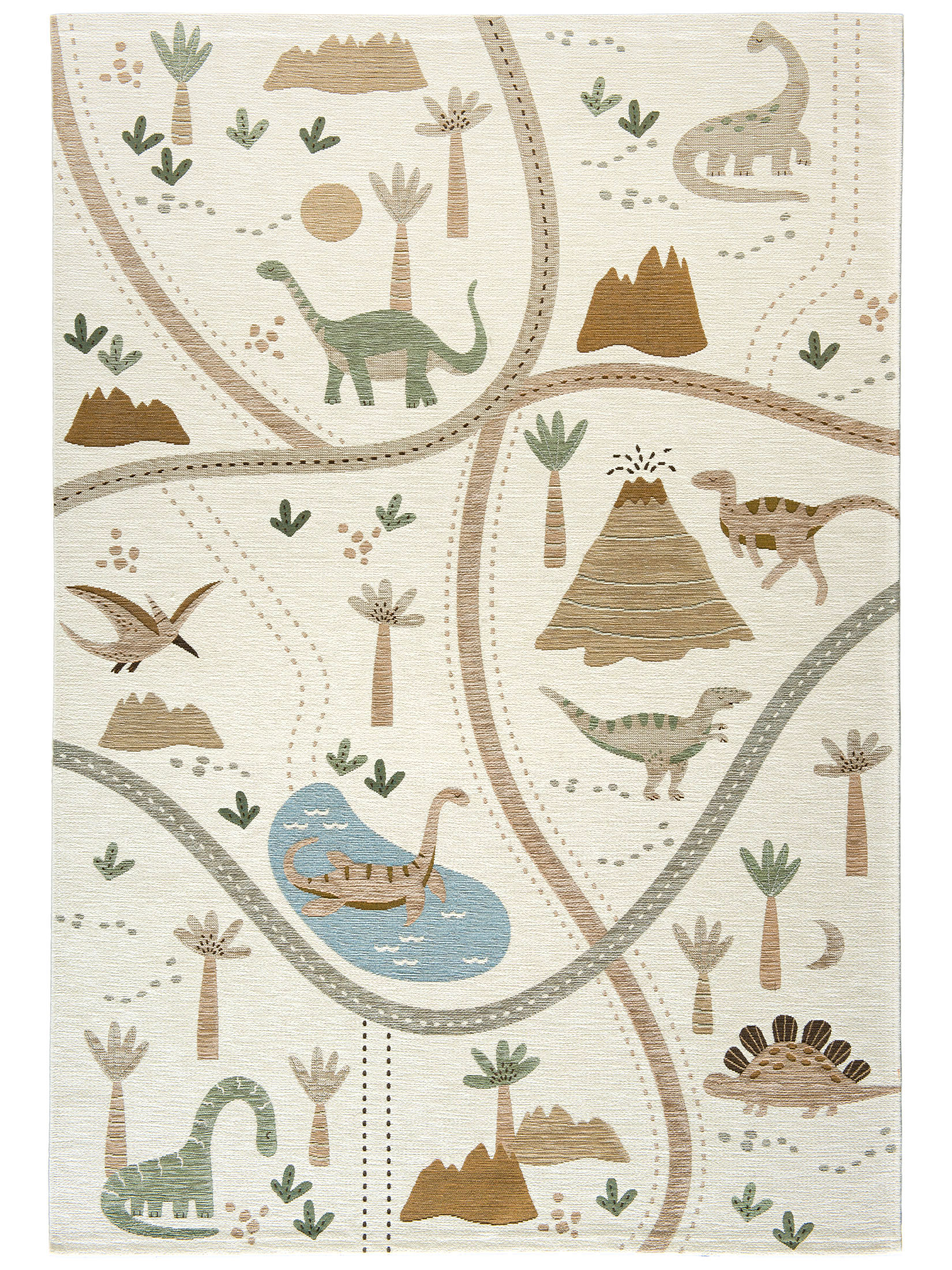 Kinderteppich von Kibek - Happy Dino in Creme, 80 x 140 cm