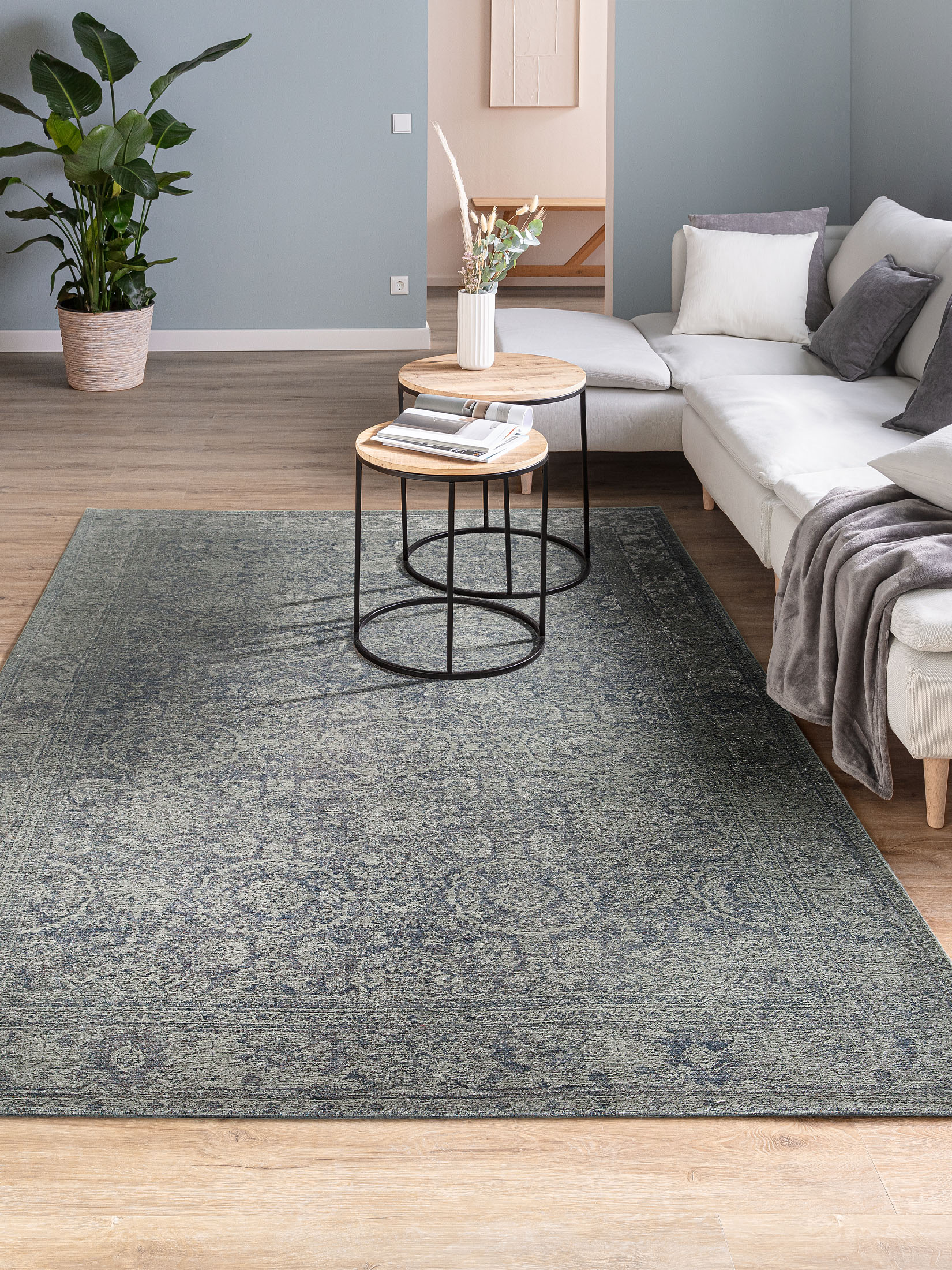 Vintage-Teppich von Kibek - Haripur in Blau, 80 x 150 cm