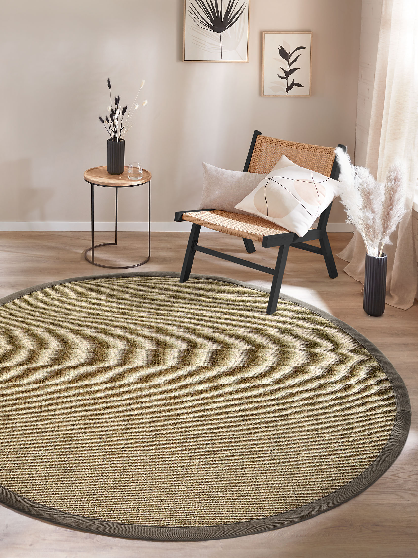 Sisal-Teppich von Kibek - Aruba Colour in Grau, 160 cm Ø