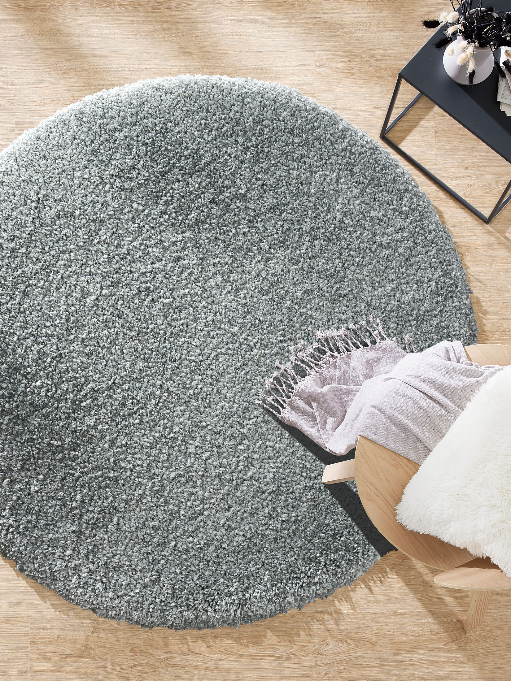 Langflor-Teppich von Kibek - Creation in Grau, 160 cm Ø