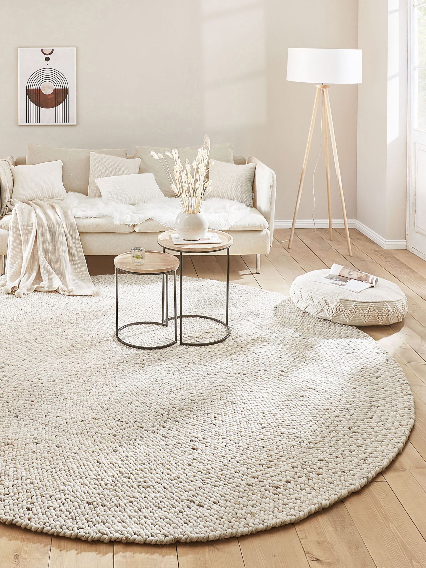 Handweb-Teppich von Kibek - Harpsund in Beige, 90 x 90 cm