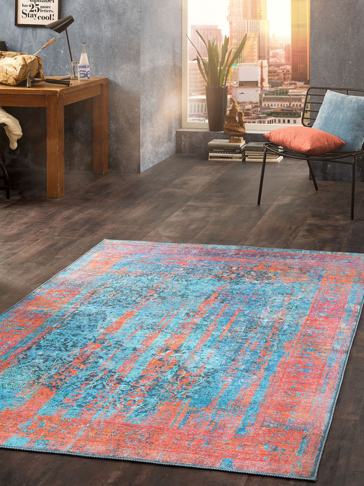 River - Vintage-Teppich von Kibek in Blau