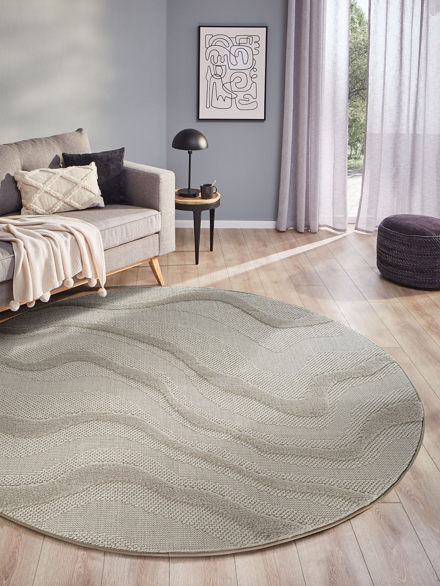 Moderner Teppich von Kibek - Patara in Silber, 160 cm rund